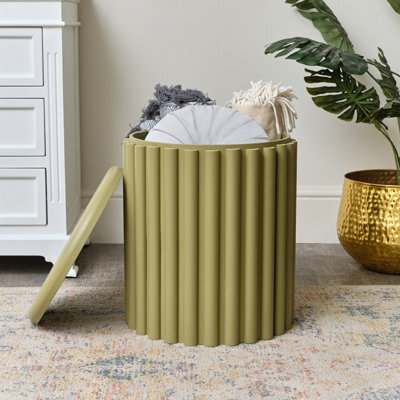 Melody Maison Olive Green Wooden Fluted Storage Stool / Side Table by B ...