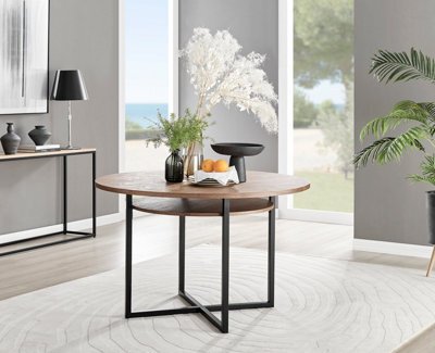 Furniturebox Adley Round Wood Veneer Dining Table With Matte Black Legs ...