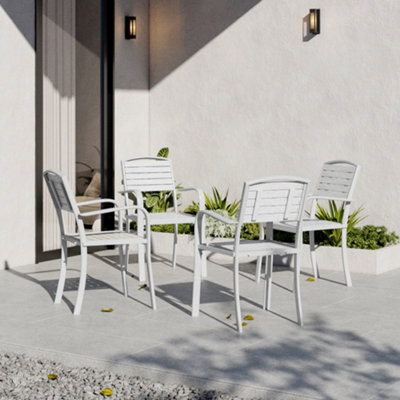 Breeins 4 Pieces White Outdoor Wpc Garden Chairs Dining Chair Patio ...
