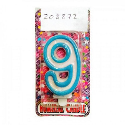 Deluxe Number 9Th Birthday Candle Sky Blue (One Size) by B&Q | ufurnish.com