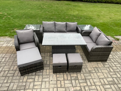 Fimous Rattan Outdoor Furniture Garden Dining Set Patio Height ...