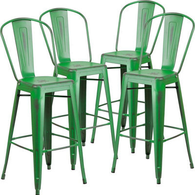 "Fwstyle Set Of 4 30"" Green Distressed Bar Stools Galvanised Steel" by ...