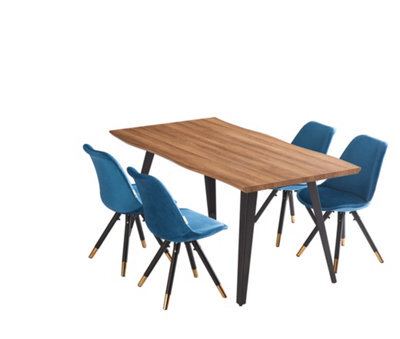 Life Interiors Sofia Rocco Oak Lux Dining Set With 4 Blue Velvet Chairs by B&Q | ufurnish.com