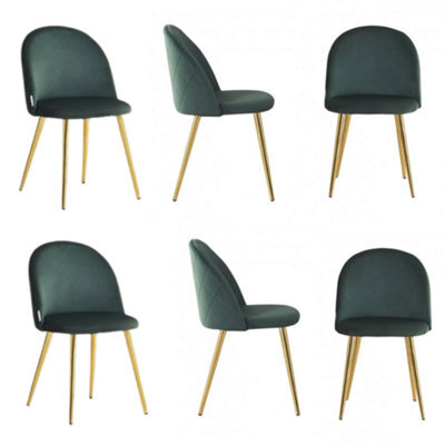 Life Interiors Set Of 6 Green Lucia Ergonomic Velvet Dining Chairs With ...