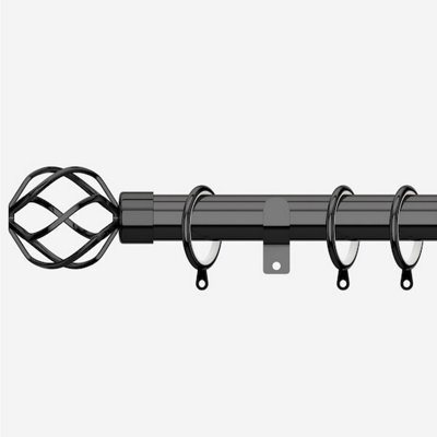 Black Nickel 28mm Cage Fixed Length Metal Curtain Pole 280Cm by B&Q ...