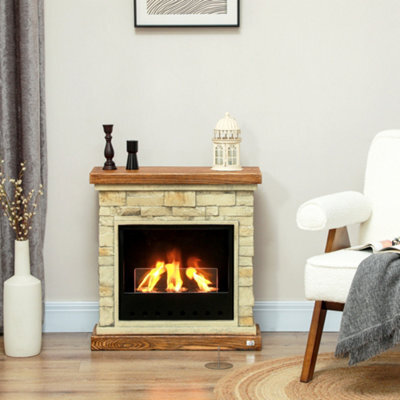Homcom Bioethanol Fire, Ethanol And Gel Fireplace, 3 Hours Burns, Brown ...