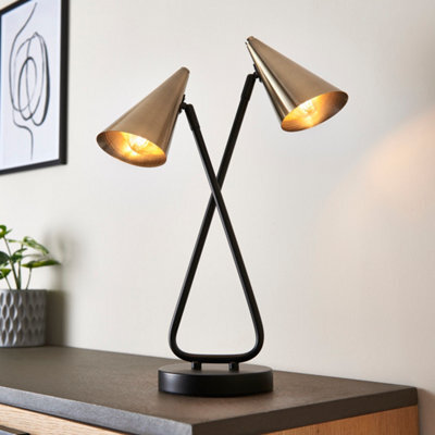 Dual Modern Matt Black & Antique Brass Table Lamp by B&Q | uFurnish.com
