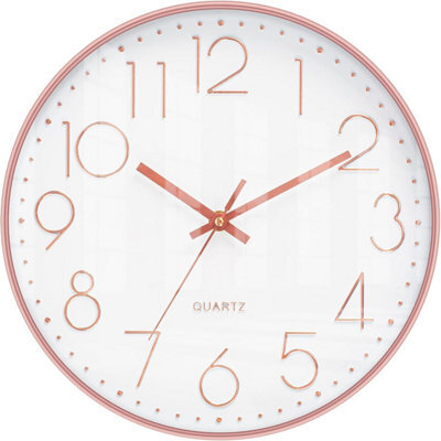 Rose Gold Wall Clock Modern Design Battery Operated With Silent Quartz ...