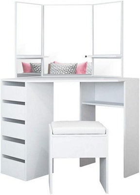 Corner Dressing Table Set Cosmetic Makeup Desk With 5 Drawers 3 Mirror ...