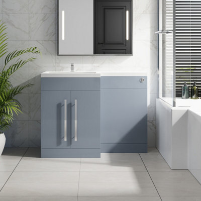 Sundaze Gloss Grey Bathroom Combined Furniture 1100mm L Shape Vanity ...
