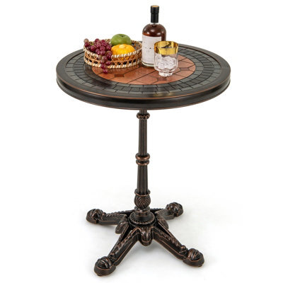 Gainoom 60Cm Round Patio Dining Table Cast Aluminum Dining Table Bronze ...