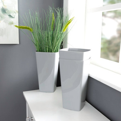 Wham Studio Set Of 3 16Cm Tall Square Plastic Planter Plant Pot, Office ...