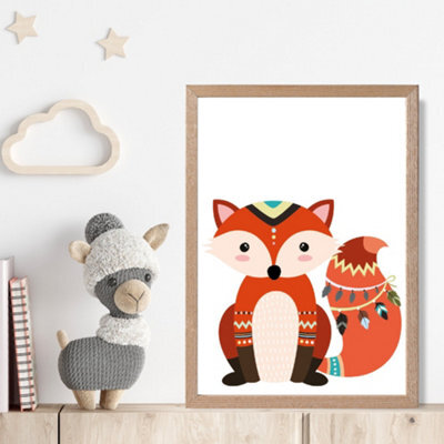 Artze Wall Art Red Fox Tribal Animal Framed Print Size: A4 With Oak ...
