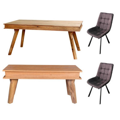 Indus Sheesham Wood Medium Size Dining Table Set 2 Chairs And 1 Bench ...