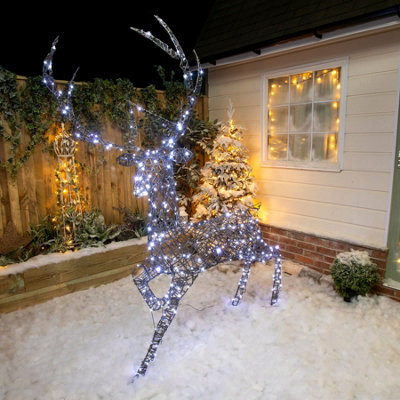 2M Brown Wicker Light Up Christmas Grand Reindeer Stag With 350 White ...