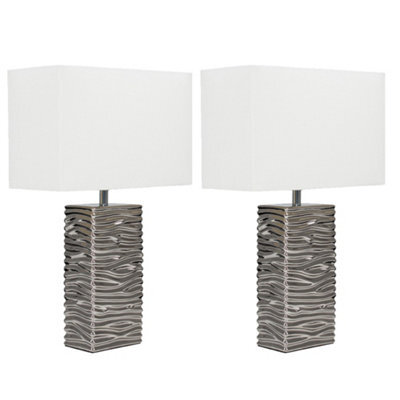 Valuelights Etienne Pair Of Modern Silver Ripple Effect Ceramic Table ...
