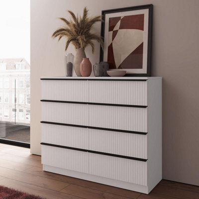 FWSTYLE Ripple Effect White 8 Drawer Chest Of Drawers Modern Scalloped ...