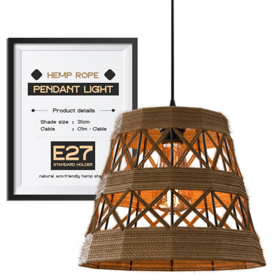 Diy Hemp Rope Pendant Light 31Cm Modern Hemp Ceiling Light With 1M ...