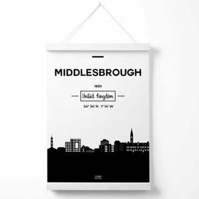 Artze Wall Art Middlesbrough Black And White City Skyline Art Print ...