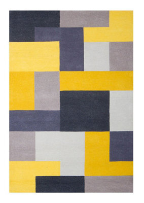 Yellow Wool Rug, Handmade Rug, 10mm Thickness Bordered Floral Rug, Modern Rug For Bedroom ...