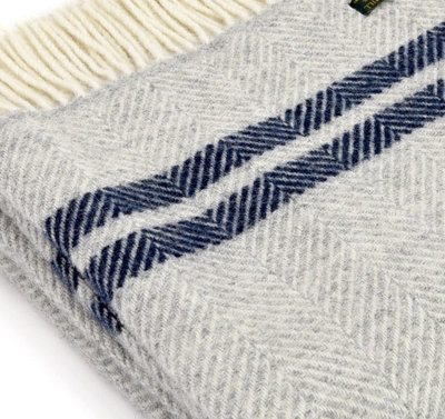 Tweedmill Fishbone Silver & Navy Blue 100% Wool Throw by B&Q | ufurnish.com