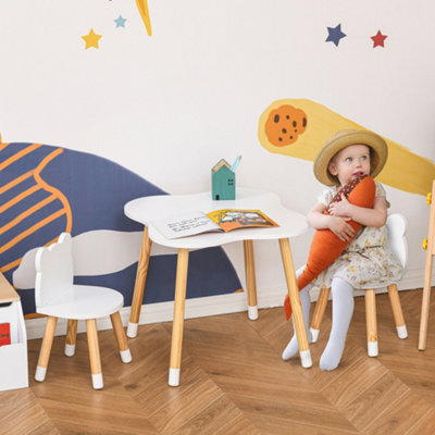 Homcom 3-Piece Kids Table And Chair Set With 2 Bear-Shaped Chairs ...