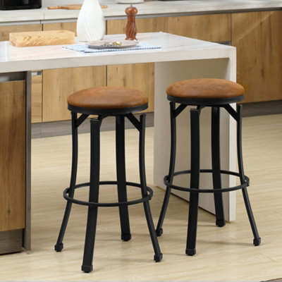 Homcom Bar Stools Set Of 2 Microfiber Cloth Bar Chairs W/ Steel Legs ...