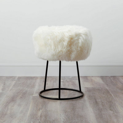 Native Natural Natural Metal Genuine Sheepskin Stool by B&Q | ufurnish.com