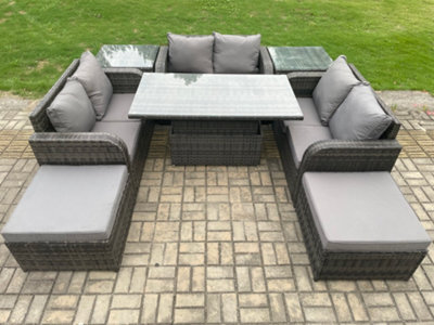Fimous Rattan Garden Outdoor Furniture Love Sofa Set Patio Adjustable ...