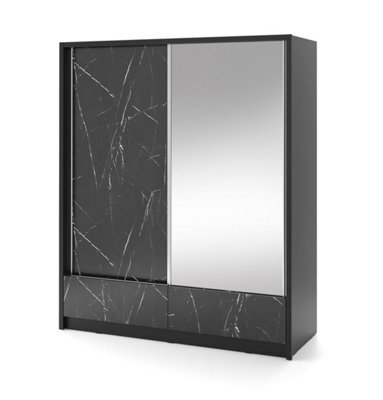 Aria I Mirrored Sliding Two Door Wardrobe 180Cm In Black Marble by B&Q ...