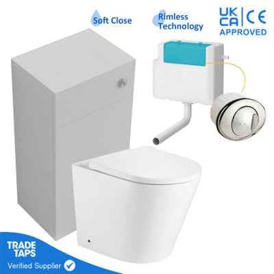 GravaHaus Back To Wall Wc Unit 500mm White With Rimless Toilet Pan Concealed Cistern & Chrome ...