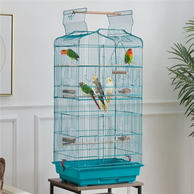 Yaheetech Teal Blue Open Top Metal Birdcage Parrot Cage With Slide-Out ...