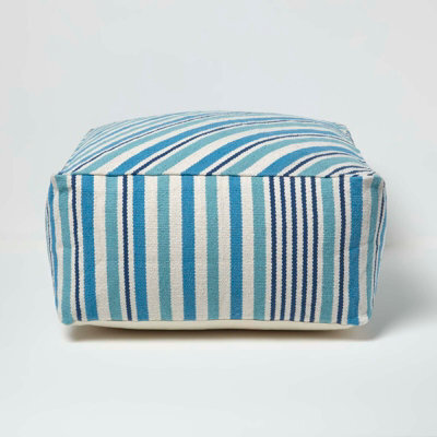 Homescapes Blue And White Stripe Beanbag Cube Pouffe Large 60 X 60 X 30 ...