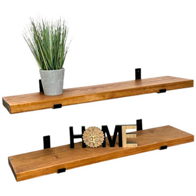 MKGT Rustic Wooden Shelves - Tudor Oak (Set Of 2, 140 Cm Long) by B&Q ...