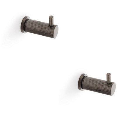Loops 2 Pack - Solid Brass Knurled Single Robe Coat Hook - Wall Mounted Holder - Dark Bronze by ...