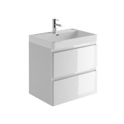 Plum&clay Marvel Gloss White Wall Hung Bathroom Vanity Unit With Resin ...