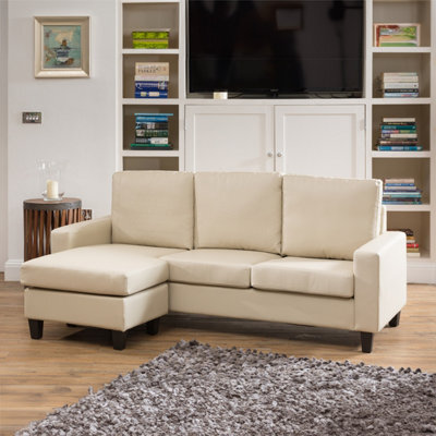 Modena Reversible Bonded Leather Corner Sofa - Cream by B&Q | ufurnish.com