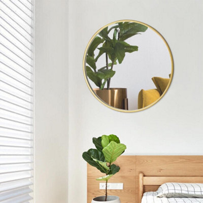Large Round Gold Wall Mirror Brushed Gold Metal Frame Round Mirror by B ...