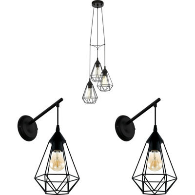Stylish Black Wire Cage Ceiling Pendant Light With Matching Wall ...