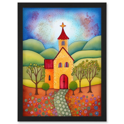 Artery8 Countryside Chapel Spring Landscape Folk Art Watercolour ...