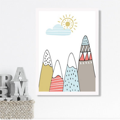 Artze Wall Art Cute Scandi Mountains Framed Print Size: A3 With White ...