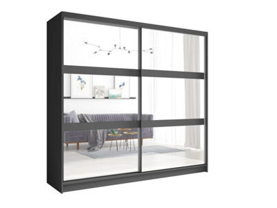 Arte Fino 12 Graphite Sliding Door Wardrobe 230Cm - Modern Mirrored ...