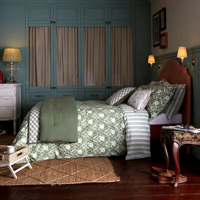 Joules Juliette Stamp Green Duvet Cover Set Single Green by B&Q ...