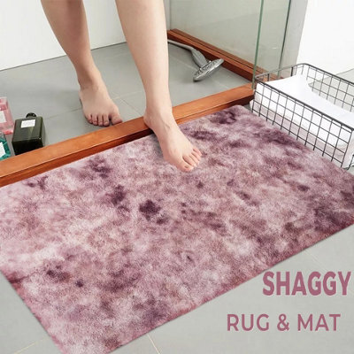 Ameha Anti Slip Soft Mat Shaggy Fluffy Pink Bath Tub & Door Mats by B&Q ...