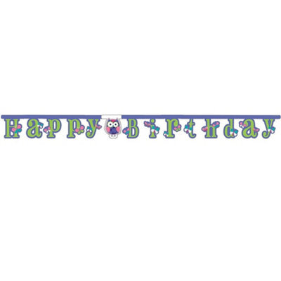 Creative Party Owl Pal Happy Birthday Banner Purple/pink/green (One ...