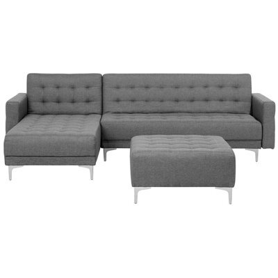 Beliani Modular Corner Sofa Bed Aberdeen Fabric Light Grey With Ottoman ...