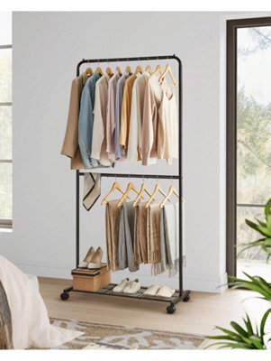 Songmics Clothes Rack, Double-Rod Clothes Rail On Wheels, Metal ...