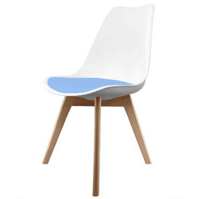 Fusion Living Soho White & Light Blue Plastic Dining Chair With Squared ...