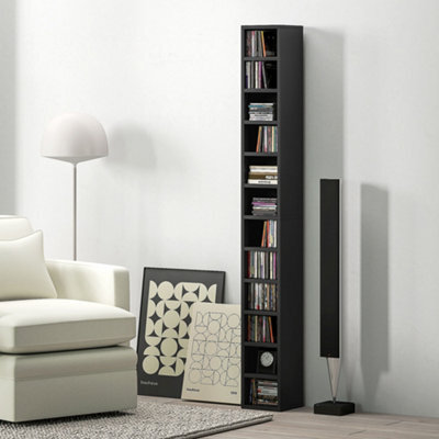 Homcom 204 Cd Storage Tower Tall Bookcase Bookshelf With 12 Cubes Black ...