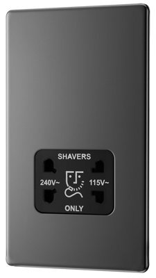 GoodHome Fbn20B Double Flat Screwless Shaver Socket Gloss Black Nickel ...